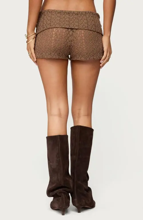 EDIKTED Sheer Texture Foldover Shorts - Brown