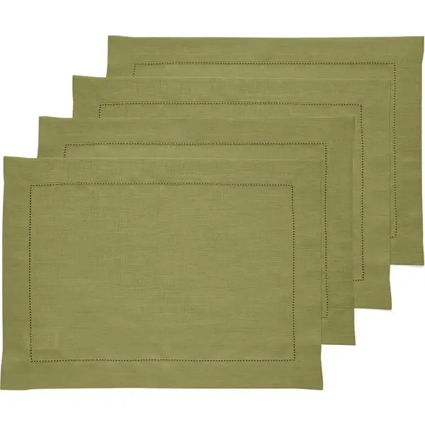 Solino Home Linen Placemats Set Of 4, 14 X 19 Inch For Dining Table - Avocado