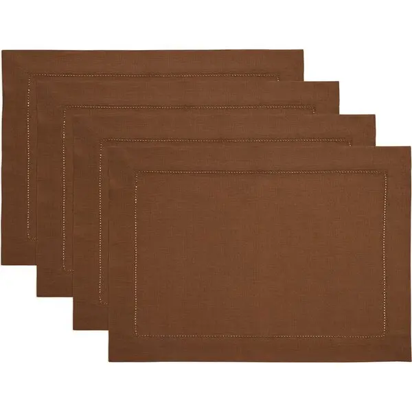 Solino Home Linen Placemats Set Of 4, 14 X 19 Inch For Dining Table - Brown