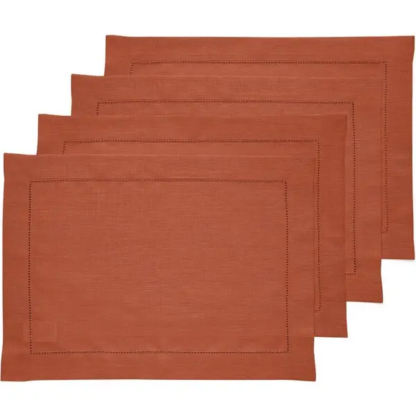 Solino Home Linen Placemats Set Of 4, 14 X 19 Inch For Dining Table - Cinnamon