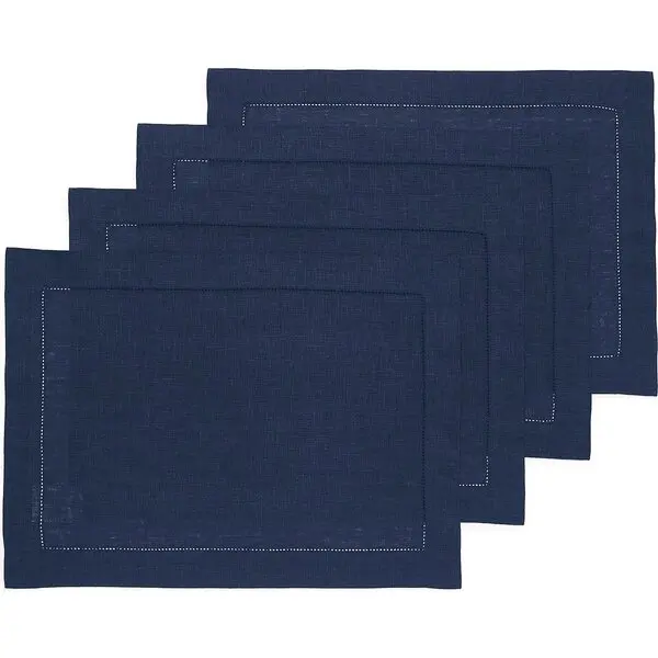 Solino Home Linen Placemats Set Of 4, 14 X 19 Inch For Dining Table - Navy