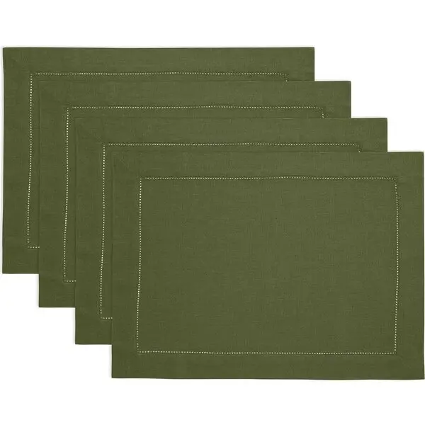 Solino Home Linen Placemats Set Of 4, 14 X 19 Inch For Dining Table - Olive