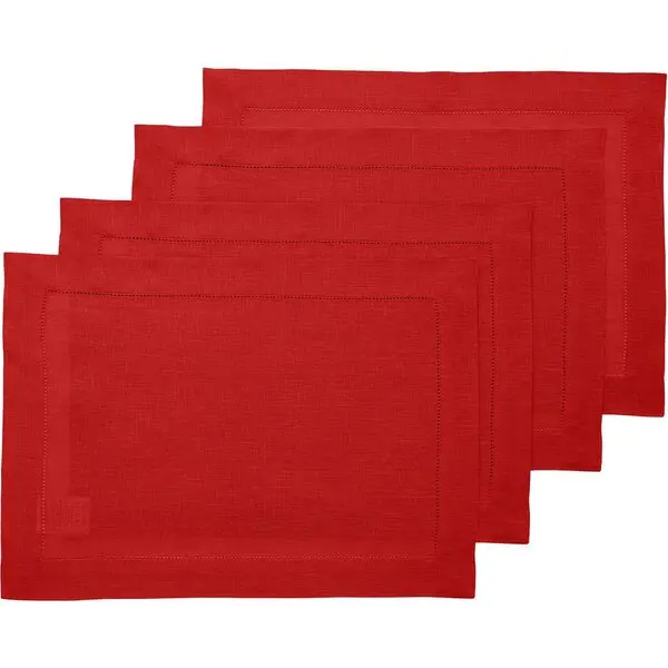 Solino Home Linen Placemats Set Of 4, 14 X 19 Inch For Dining Table - Red