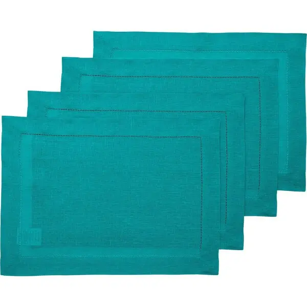 Solino Home Linen Placemats Set Of 4, 14 X 19 Inch For Dining Table - Teal