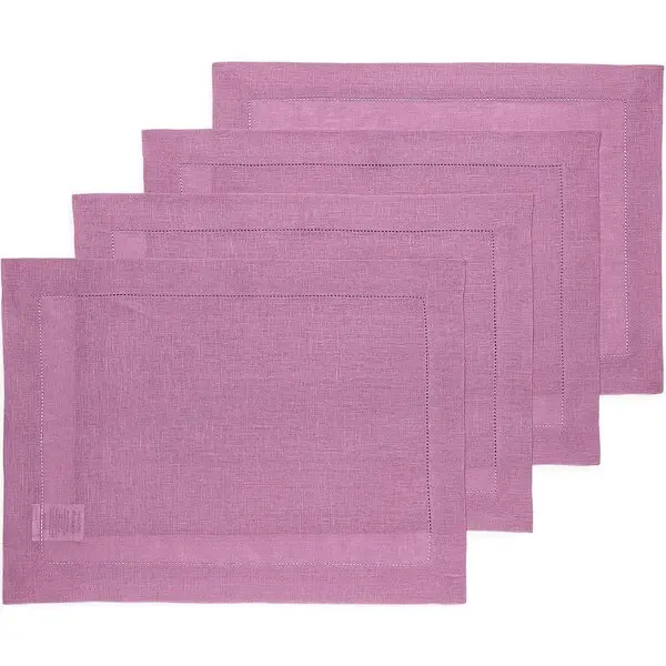 Solino Home Linen Placemats Set Of 4, 14 X 19 Inch For Dining Table - Violet