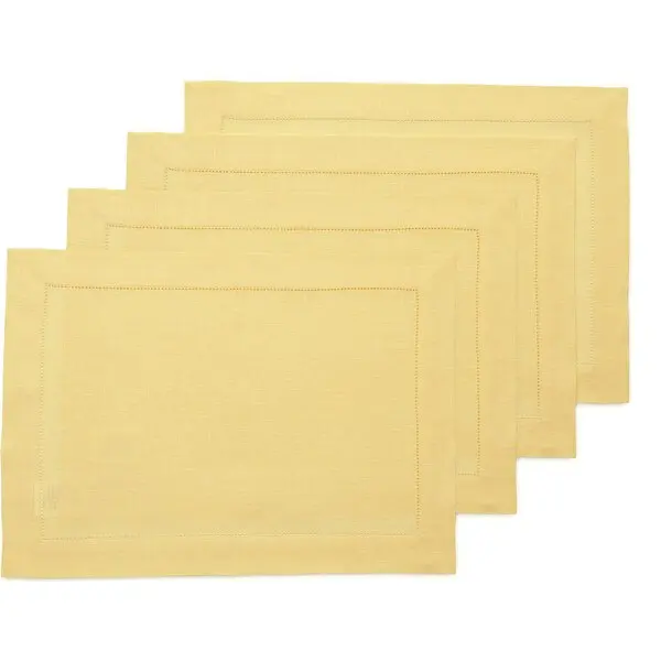 Solino Home Linen Placemats Set Of 4, 14 X 19 Inch For Dining Table - Yellow