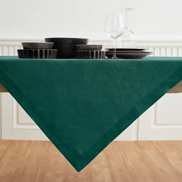 Solino Home Linen Table Throw 52 X 52 Inch For Dining Table - Rainforest