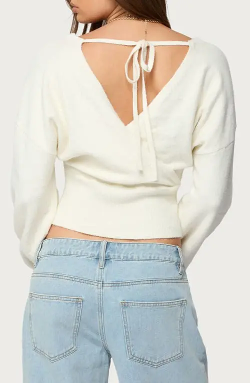 EDIKTED Lillia V-neck Crop Sweater - White