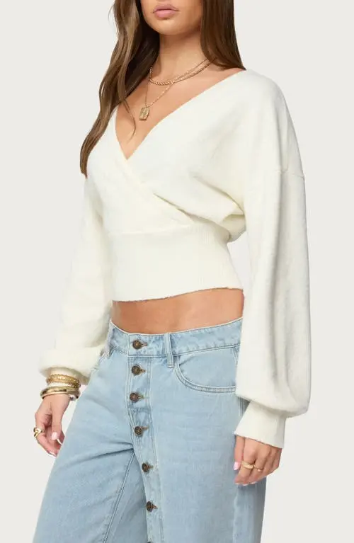 EDIKTED Lillia V-neck Crop Sweater - White