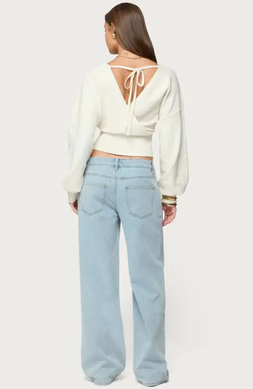 EDIKTED Lillia V-neck Crop Sweater - White