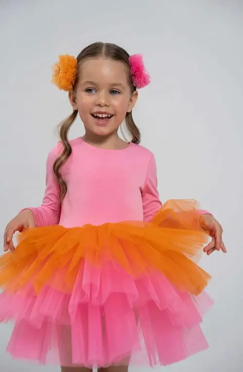 MINI CELEBRITIES Tutu Dress Long Sleeve - Pink Rainbow