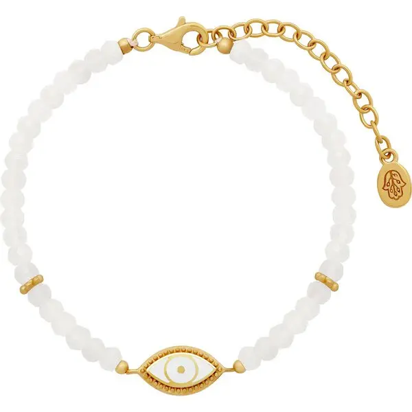 KARMA AND LUCK Luminous Harmony Rainbow Moonstone Evil Eye Gold Bracelet - White/gold