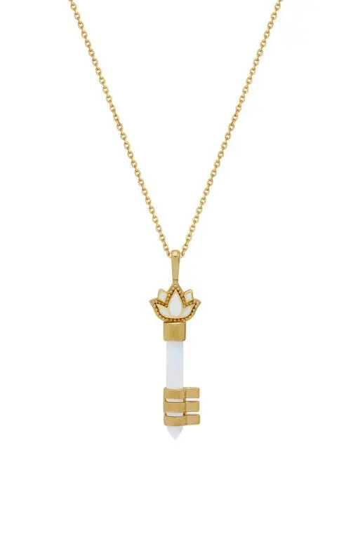 KARMA AND LUCK Rainbow Moonstone Key & Lotus Gold Necklace - Gold/white