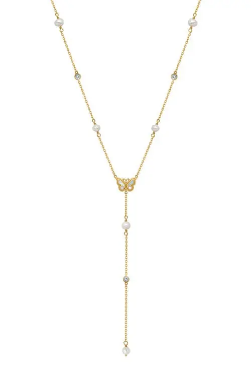 KARMA AND LUCK Rainbow Moonstone And Pearl Butterfly Necklace - Gold/white