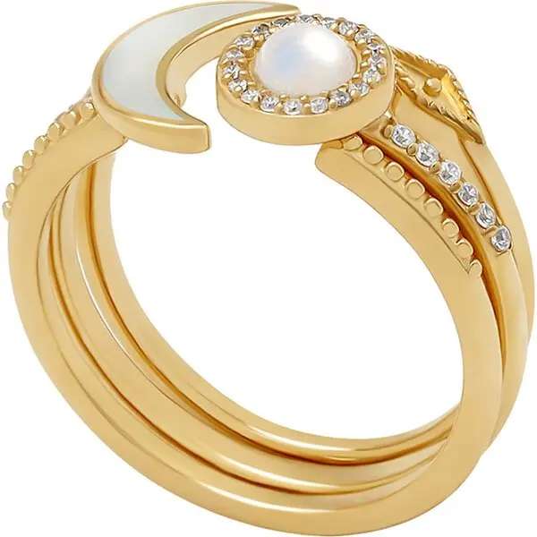 KARMA AND LUCK Lunar Brilliance Rainbow Moonstone Moon Ring - Gold