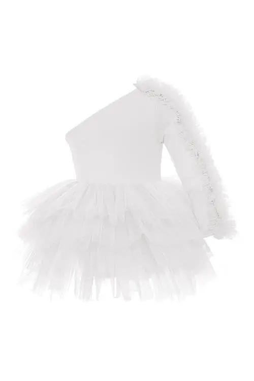 MINI CELEBRITIES One-shoulder Ruffle Tutu Dress - White Lily