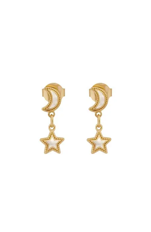 KARMA AND LUCK Moonstone Moon & Star Earrings - Gold/white