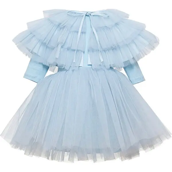 MINI CELEBRITIES Tulle Dress Set With Ruffled Cape - Cool Blue