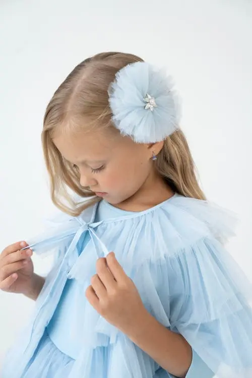 MINI CELEBRITIES Tulle Dress Set With Ruffled Cape - Cool Blue