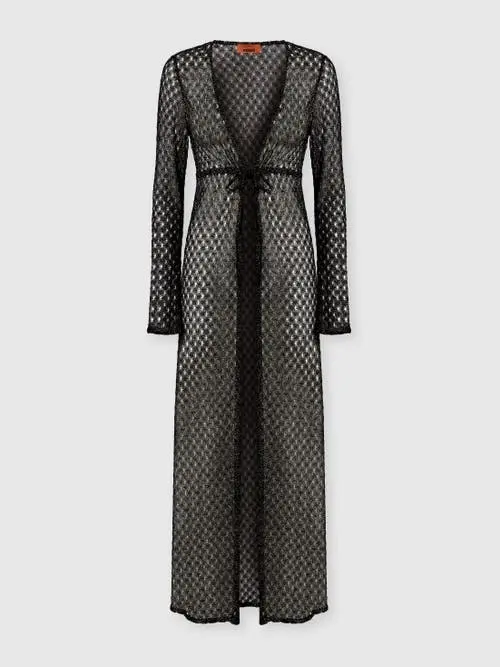 Missoni Long Cardigan In Lamé Viscose With Spiderweb Motif - Black