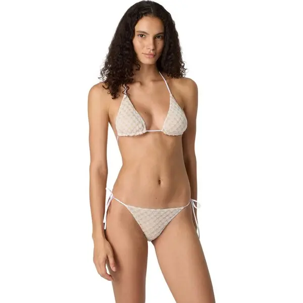 Missoni Triangle Bikini In Viscose Lamé With Raschel Knit - Cream