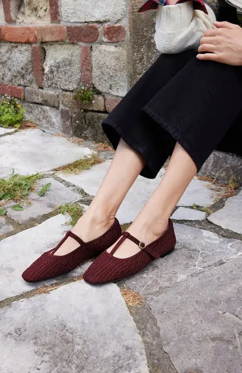 Vivaia T-bar Ballet Flats - Burgundy Metallic