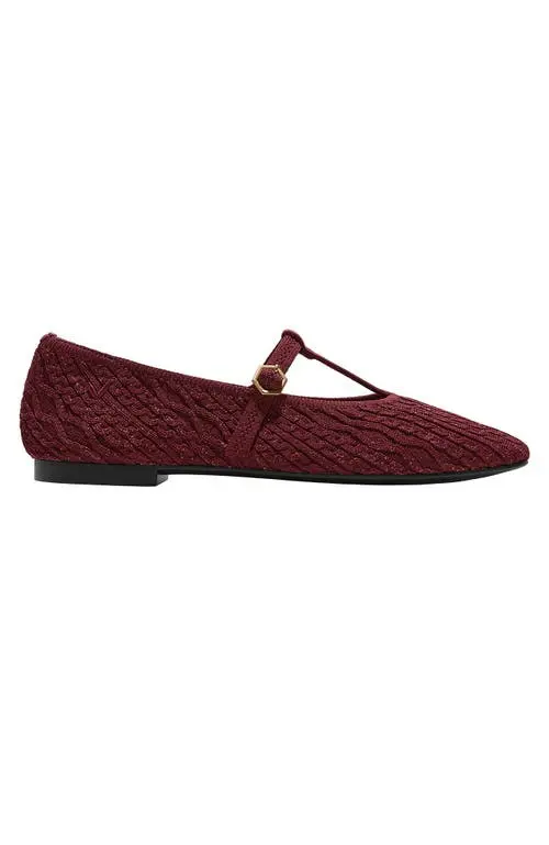 Vivaia T-bar Ballet Flats - Burgundy Metallic
