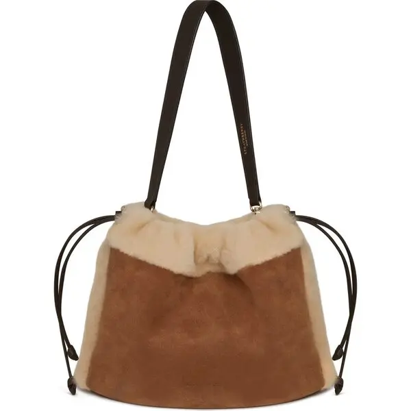 Strathberry Midi Suede & Genuine Shearling Handbag - Tan