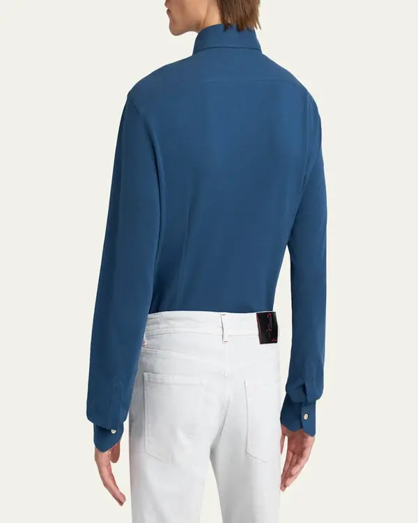 Kiton Pique Button-down Shirt With Bar Tack Pocket - Navy