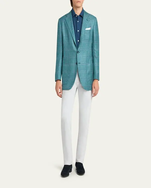 Kiton Pique Button-down Shirt With Bar Tack Pocket - Navy