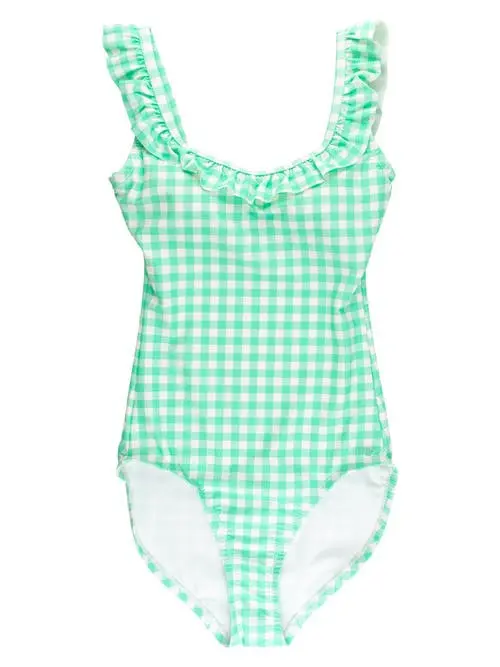 RUFFLEBUTTS Upf 50+ Ruffle One-piece Swimsuit - Spring Green Gingham