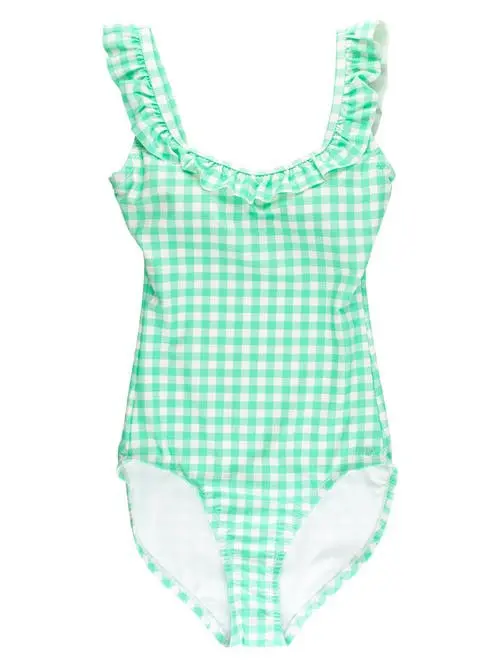 RUFFLEBUTTS Upf 50+ Ruffle One-piece Swimsuit - Spring Green Gingham