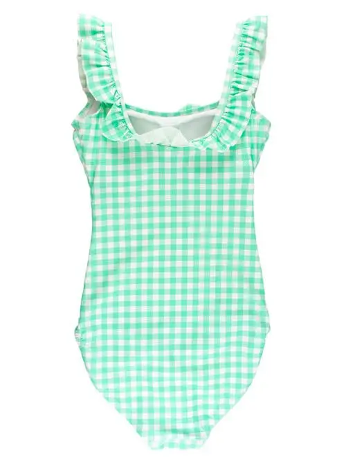 RUFFLEBUTTS Upf 50+ Ruffle One-piece Swimsuit - Spring Green Gingham