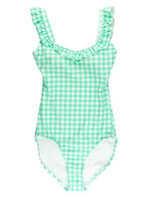 RUFFLEBUTTS Upf 50+ Ruffle One-piece Swimsuit - Spring Green Gingham