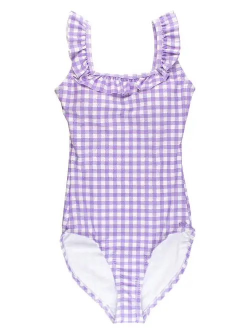 RUFFLEBUTTS Upf 50+ Ruffle One-piece Swimsuit - Wisteria Purple Gingham