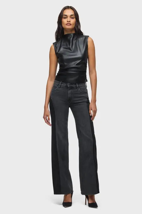Hudson Jeans Sleeveless Vegan Leather Top With Side Seam Ruching - Black