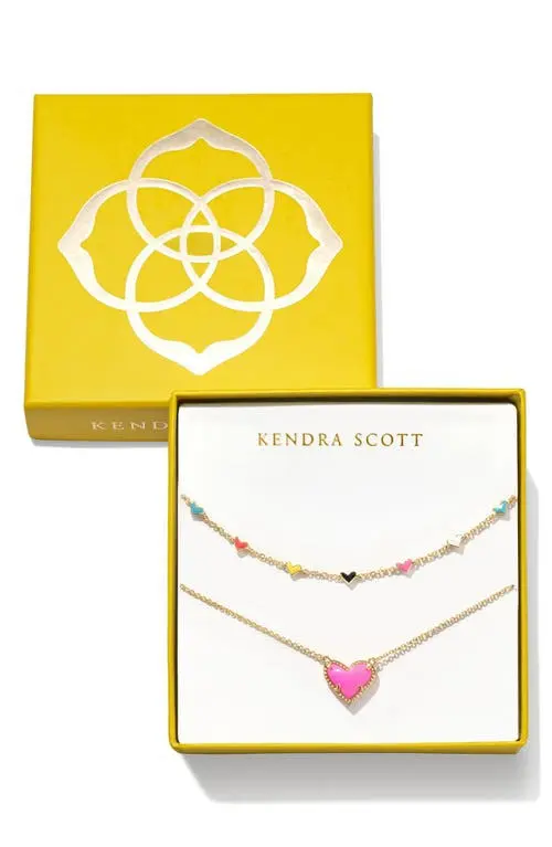 Kendra Scott Ari & Haven Enamel Hearts Set Of Two Necklaces - Gold Neon Pink Magnesite