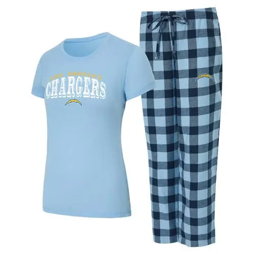 CONCEPTS SPORT Los Angeles Chargers Avondale T-shirt & Flannel Pants Pj Set - Powder Blue