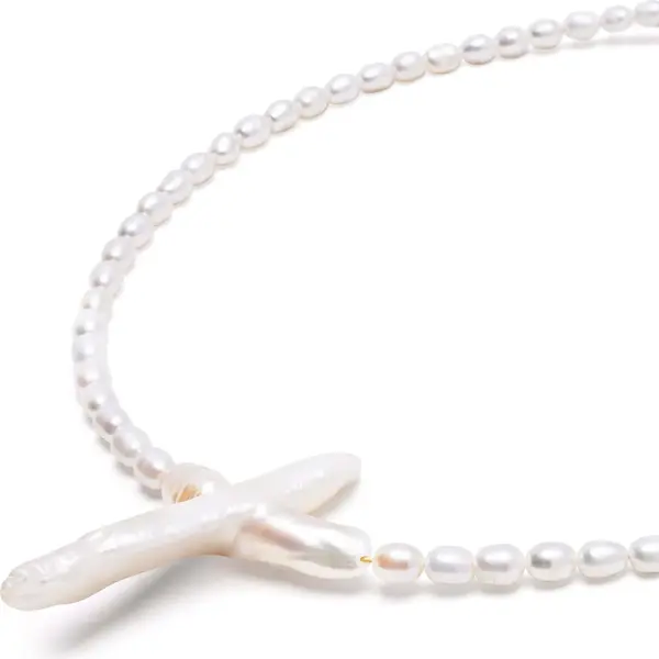 NIALAYA JEWELRY Pearl Cross Choker Necklace - White