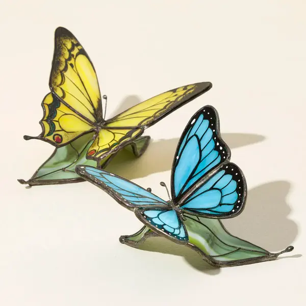 UNCOMMON GOODS Stained Glass Butterflies With A Message - Blue (serenity/ Calm)