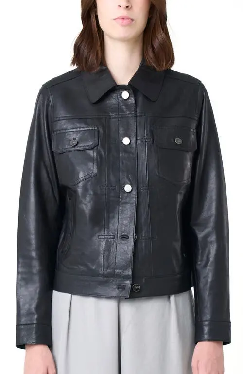 VELEZ Kalaha Leather Trucker Jacket - Black