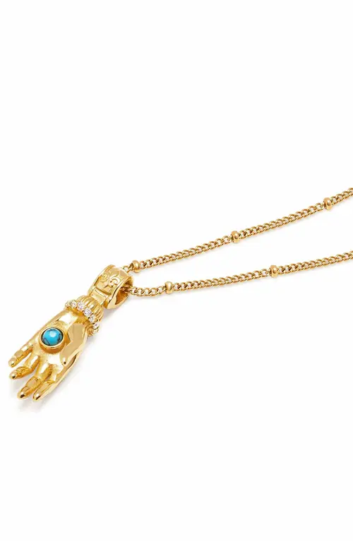 NIALAYA Guardian Hand Pendant Necklace - Gold/turquoise