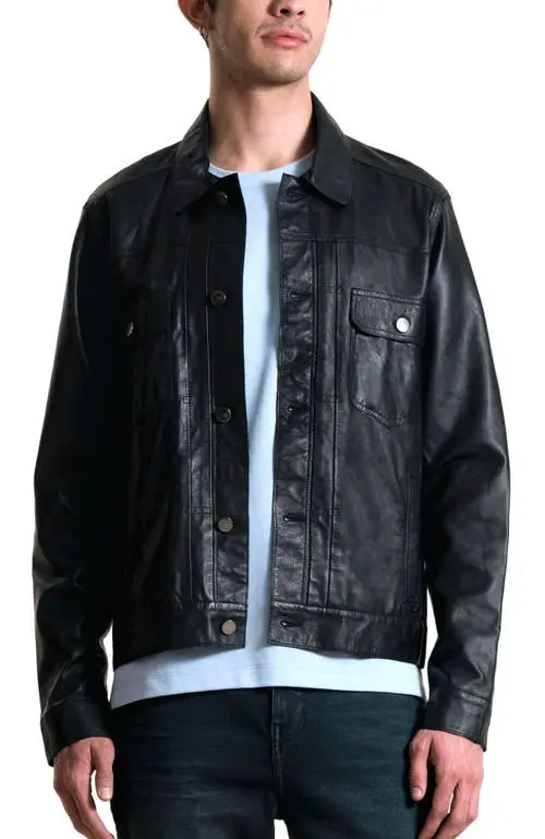 VELEZ Classic Fit Leather Trucker Jacket