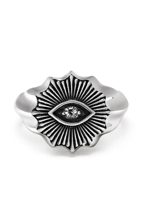 NIALAYA Evil Eye Stainless Steel Ring - Silver