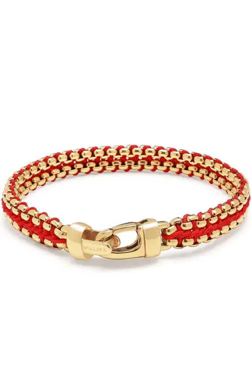 NIALAYA Woven Box Chain Bracelet - Red/gold