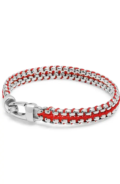 NIALAYA Woven Box Chain Bracelet - Red/silver