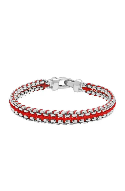 NIALAYA JEWELRY Woven Box Chain Bracelet - Red/silver