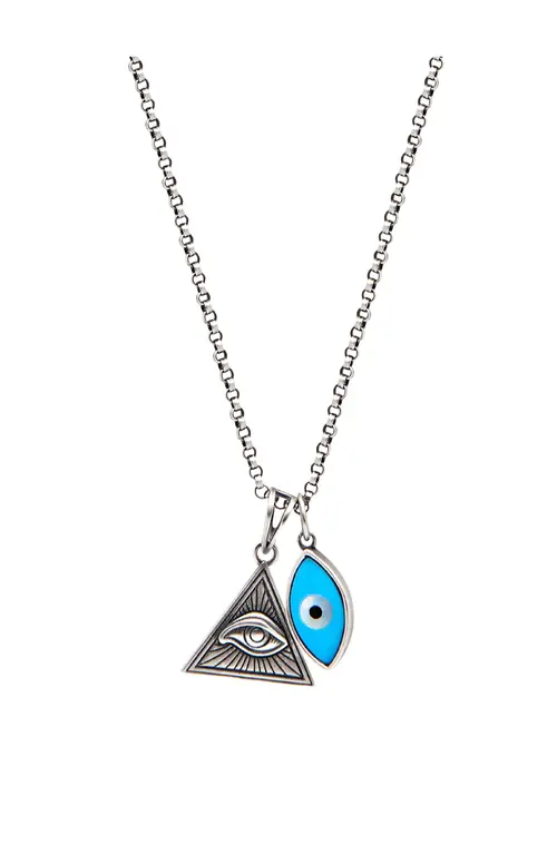 NIALAYA JEWELRY Evil Eye And Eye Of Ra Pendant Necklace - Silver/turquoise
