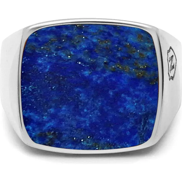 NIALAYA Silver Finish Signet Ring - Silver/blue Lapis