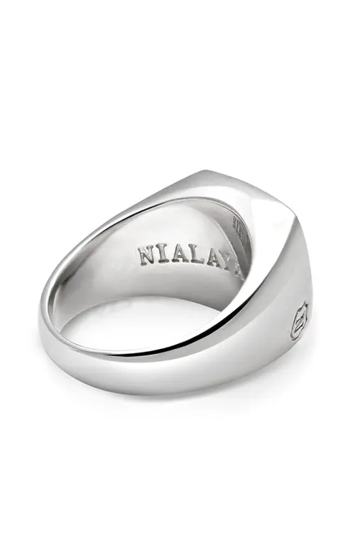 NIALAYA Silver Finish Signet Ring - Silver/onyx
